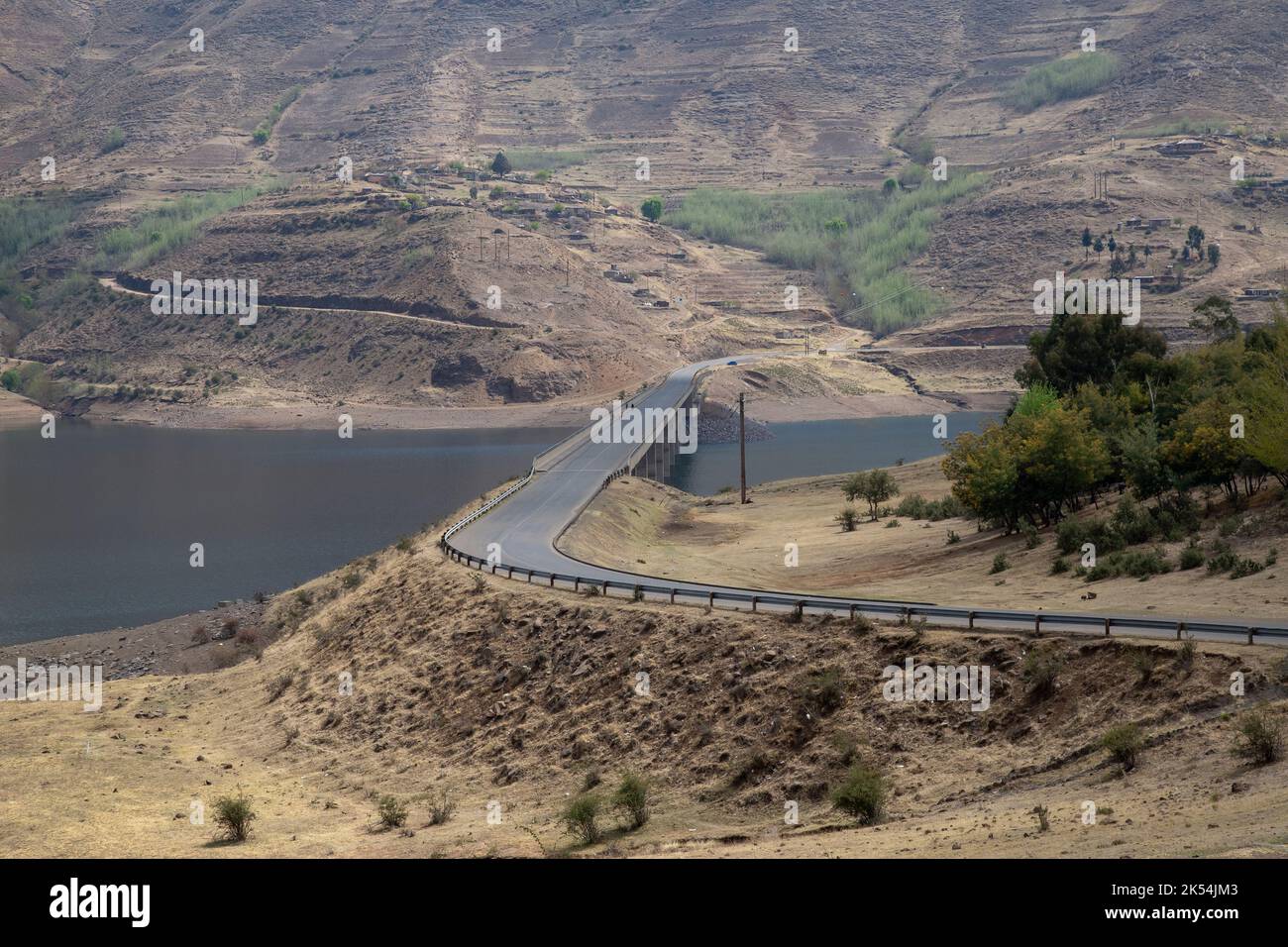 Katse dam in Lesotho with mountains water and concrete dam wall Stock ...