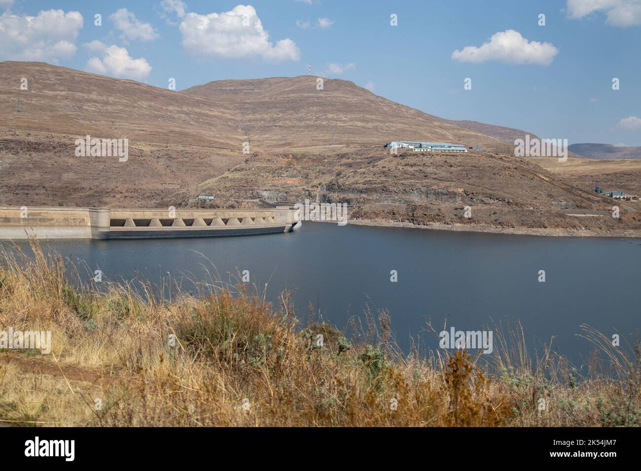 Katse dam in Lesotho with mountains water and concrete dam wall Stock ...