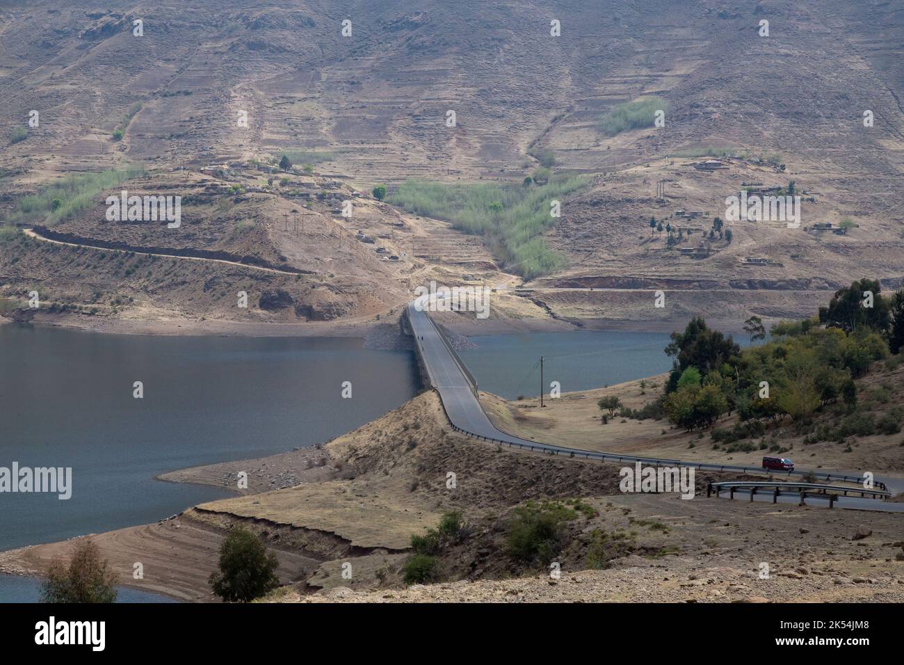 Katse dam in Lesotho with mountains water and concrete dam wall Stock ...
