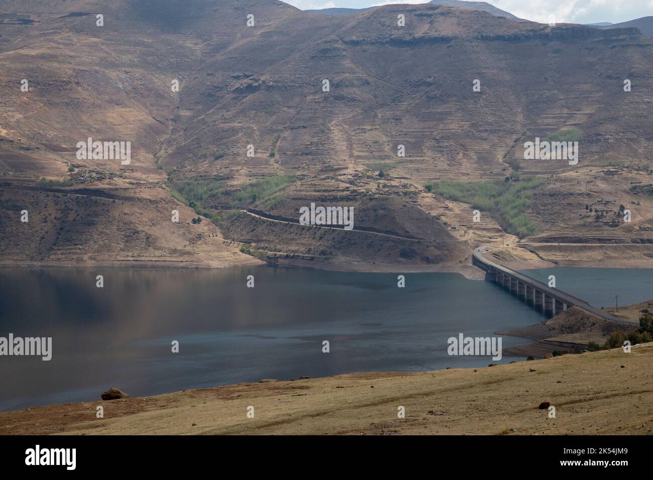 Katse dam in Lesotho with mountains water and concrete dam wall Stock ...