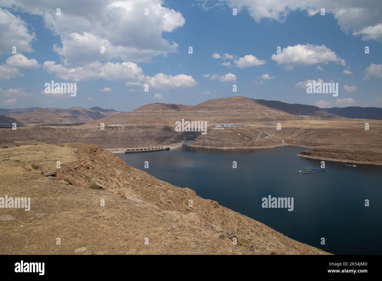 Katse dam in Lesotho with mountains water and concrete dam wall Stock ...