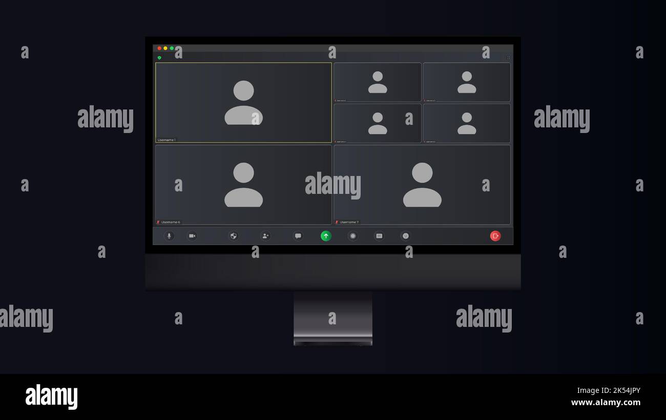 Flat vector illustration of video conference app layout. Call screen ...