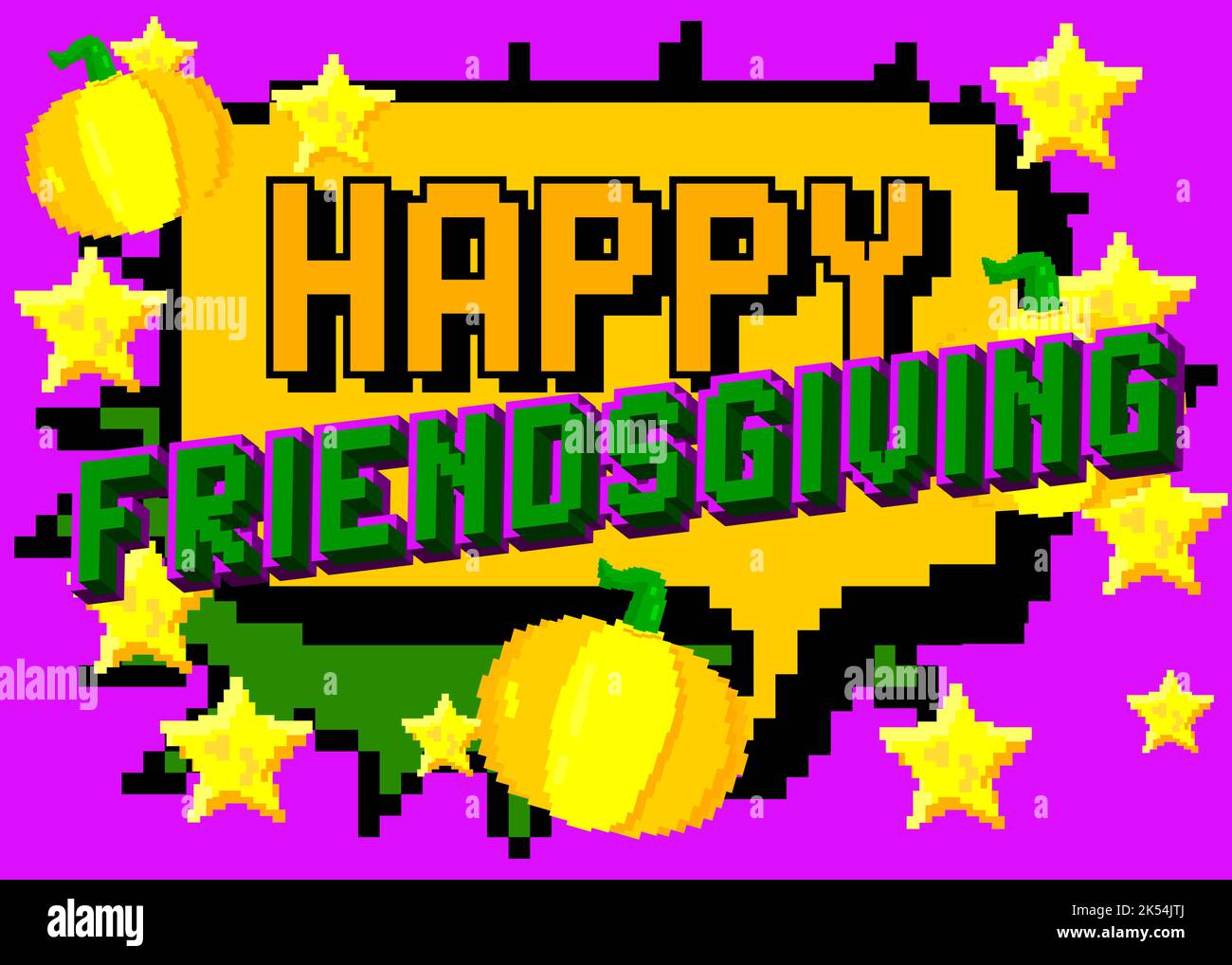 Happy Friendsgiving. Pixelated word with geometric graphic background ...