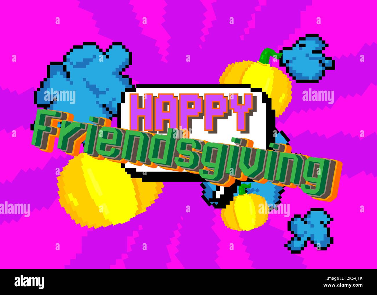 Happy Friendsgiving. Pixelated word with geometric graphic background ...