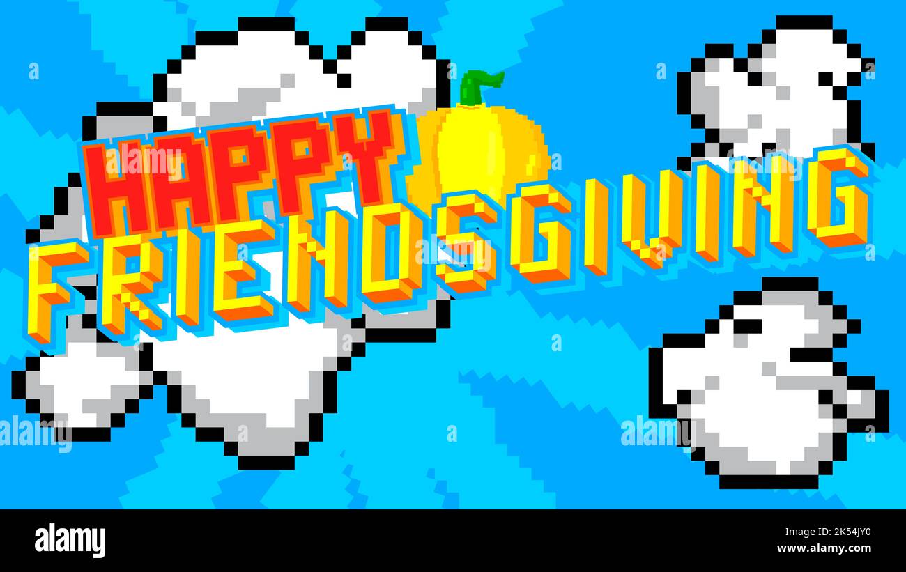 Happy Friendsgiving. Pixelated word with geometric graphic background ...