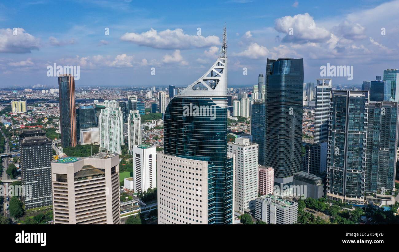 Modern corporate buildings against blue sky. High-rise buildings in ...