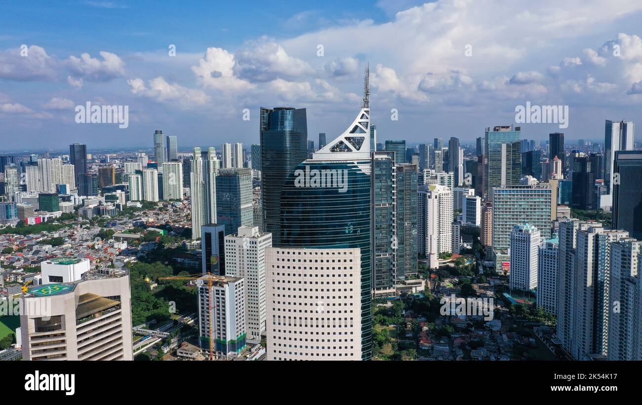 Modern corporate buildings against blue sky. High-rise buildings in ...