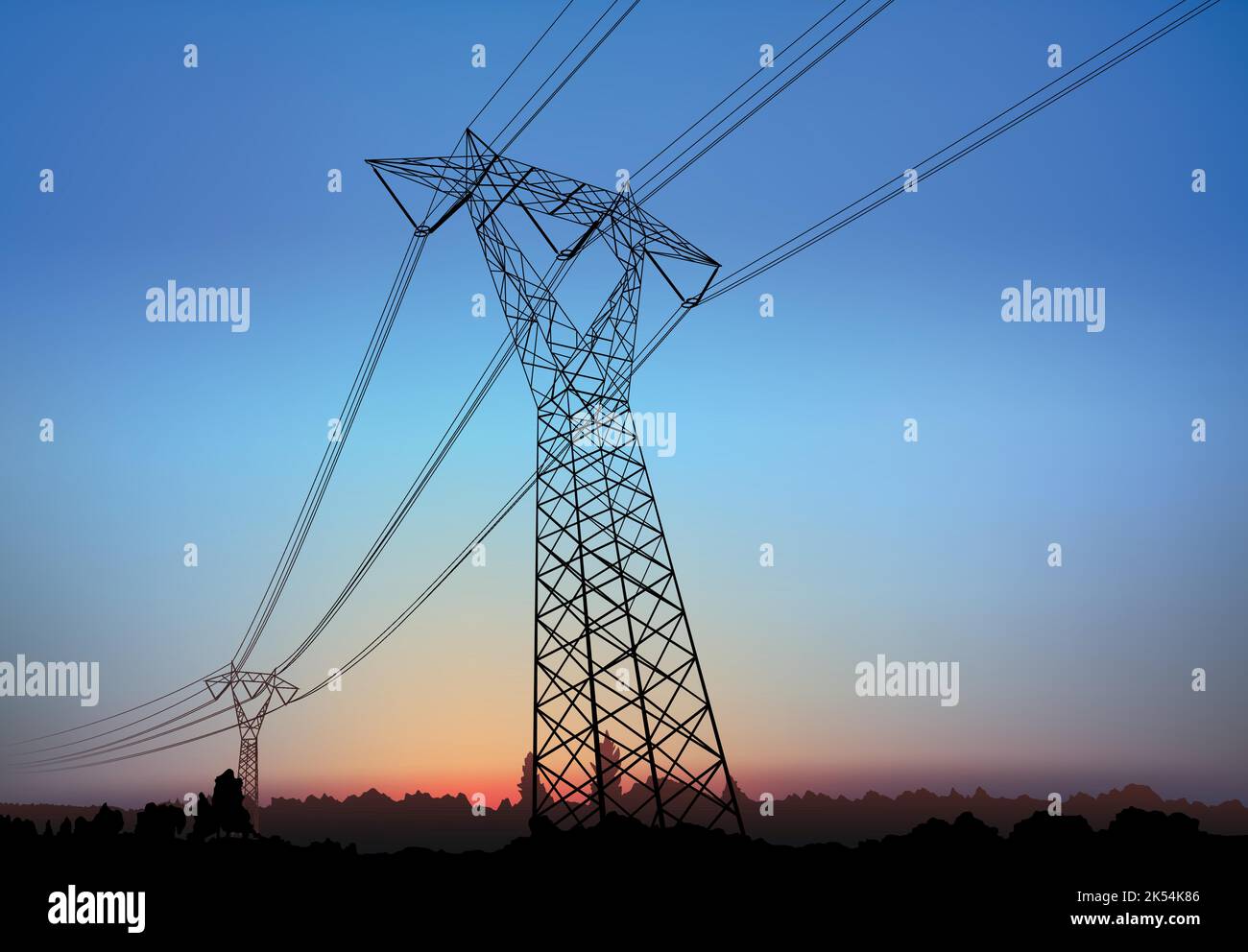 High Voltage Pylon with Electric Wires Stock Vector Image & Art - Alamy