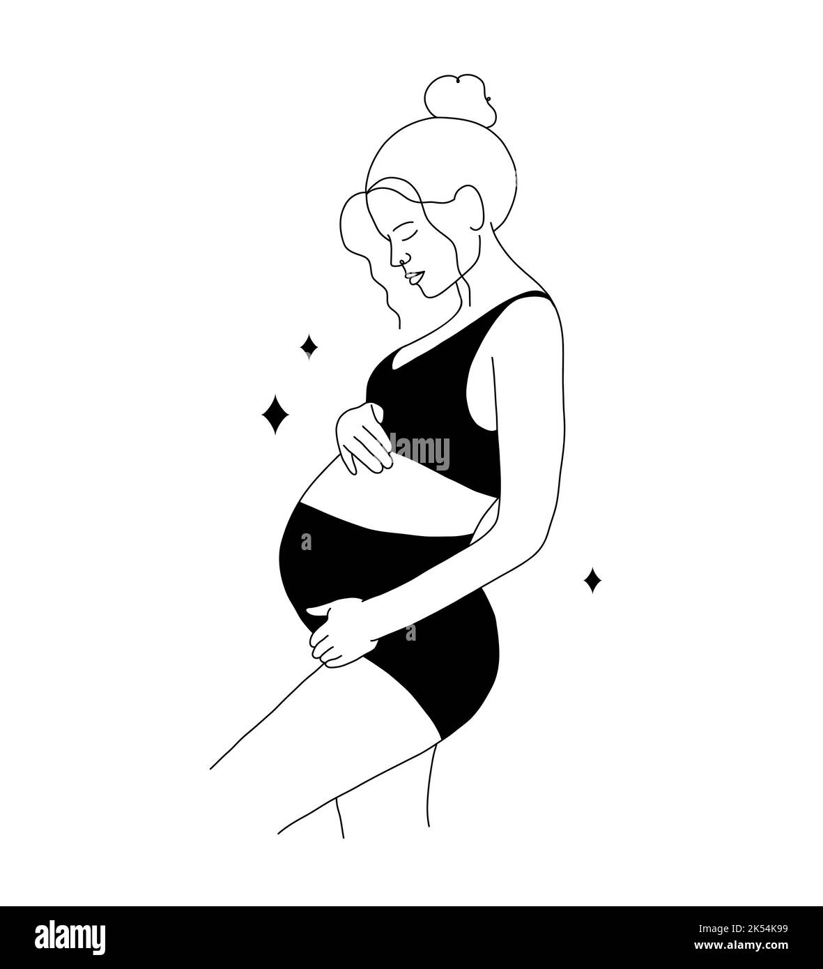 Linear pregnant woman. Abstract female silhouette. Prenatal period ...