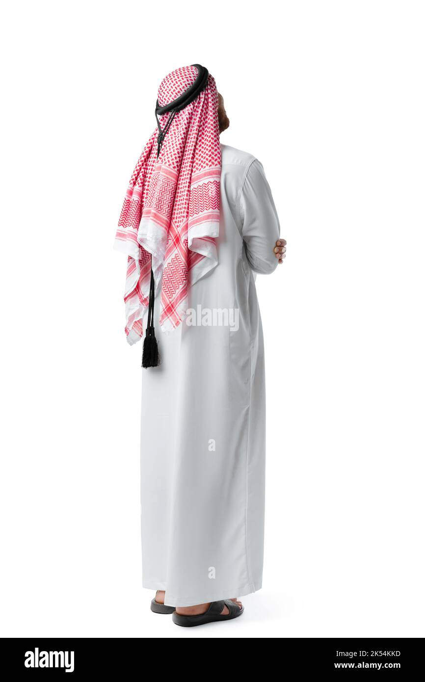 Back view of an Arab man standing on white isolated background Stock ...