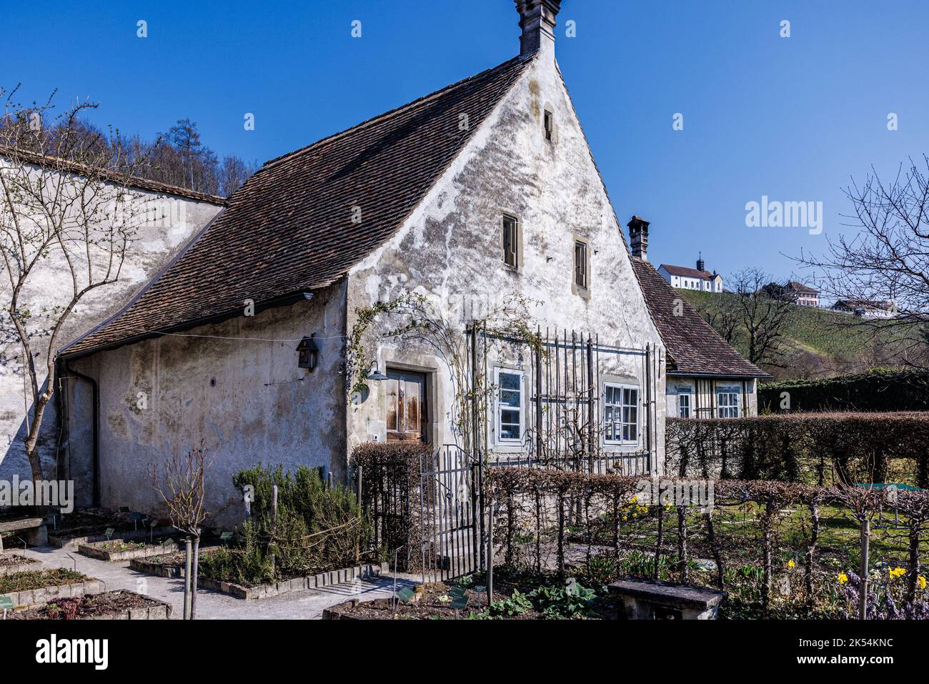 A building facade on Monk house in Ittingen Charterhouse monastery ...