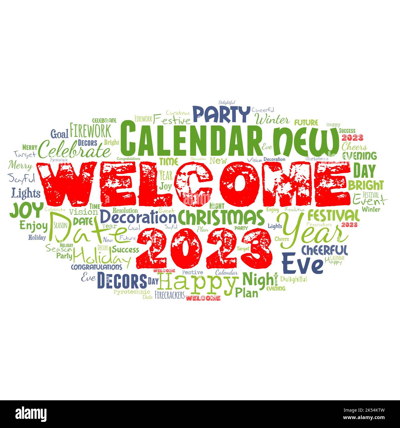 Oval word cloud with new year 2023 words. New Year Celebration ...