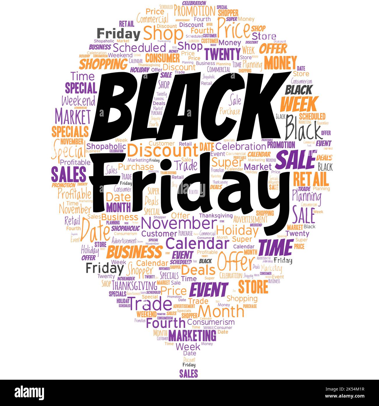 Big word cloud in the shape of baloon with words black friday. The day ...