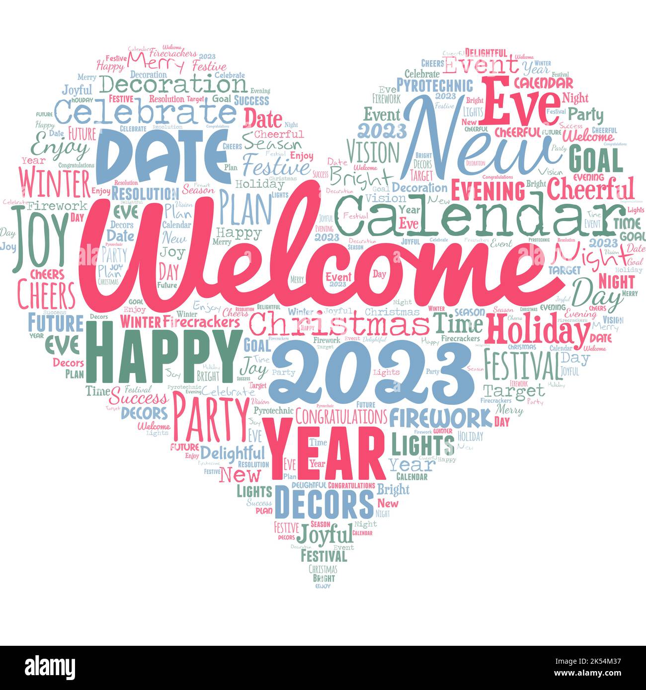 Word cloud in the shape of a heart with new year 2023 words. New Year ...