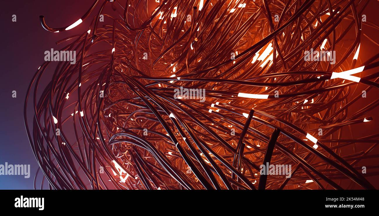 sci-fi technology metal wire with glowing neon lights 3d render ...