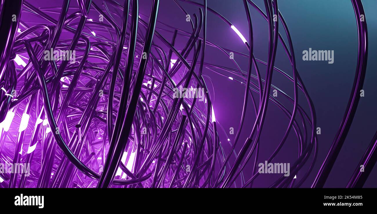sci-fi technology metal wire with glowing neon lights 3d render ...
