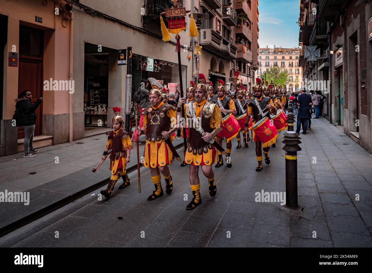 Manaies de Girona on Good Friday parade, Roman soldiers with armors ...