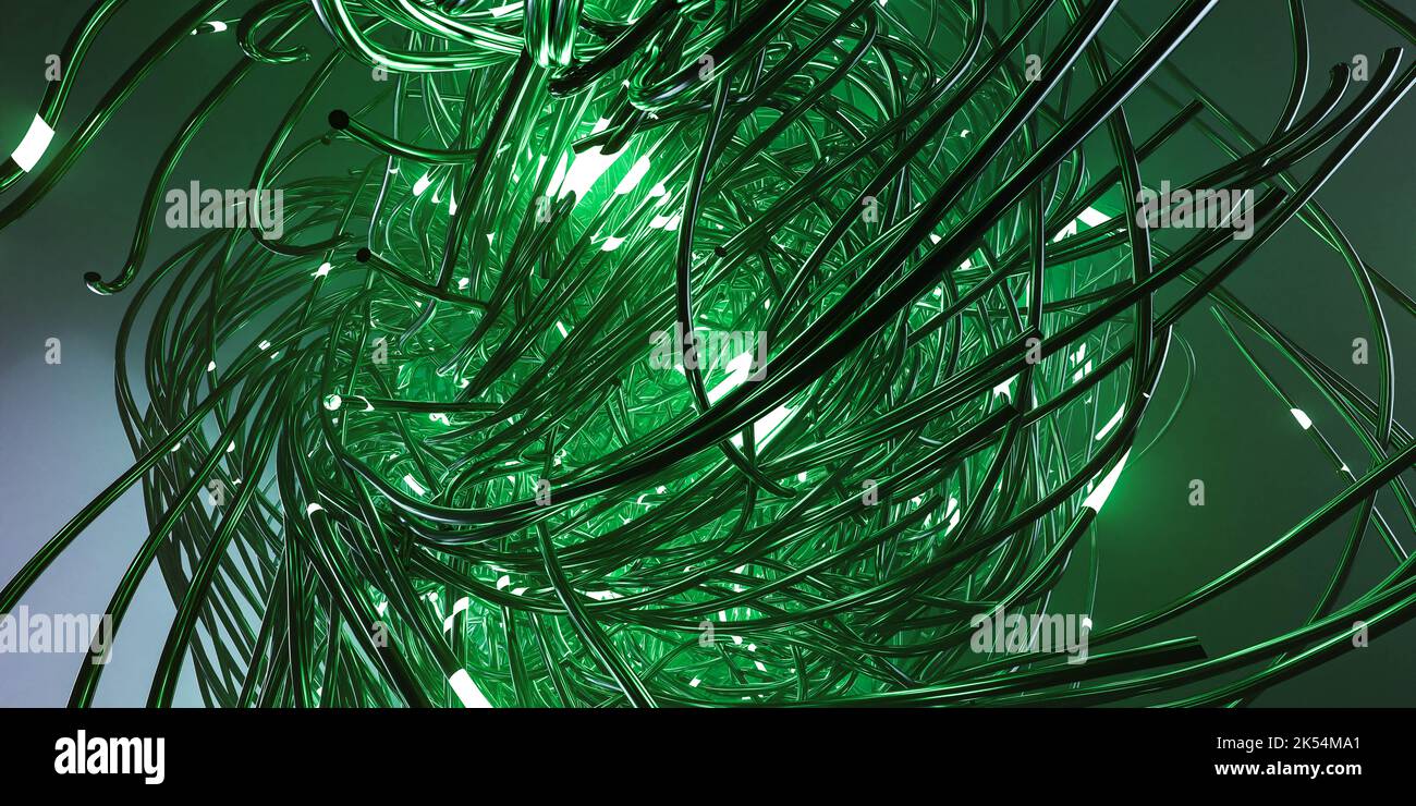 sci-fi technology metal wire with glowing neon lights 3d render ...