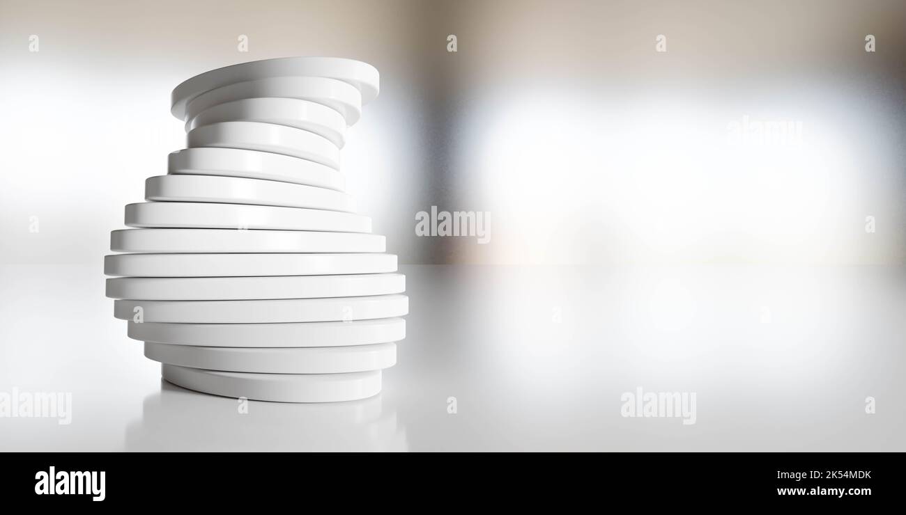 white metallic disk tower with bright background 3d render illustration ...