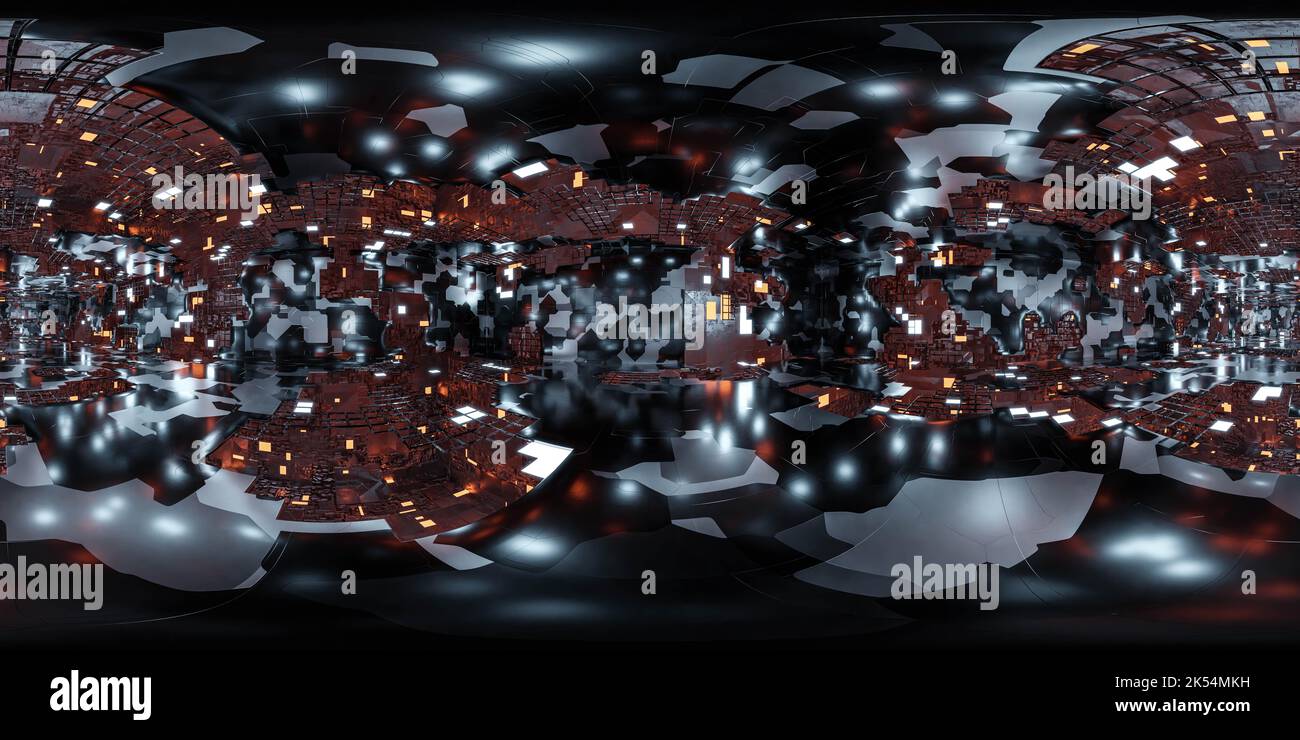 360 degree full panorama environment map of metallic dark room with ...