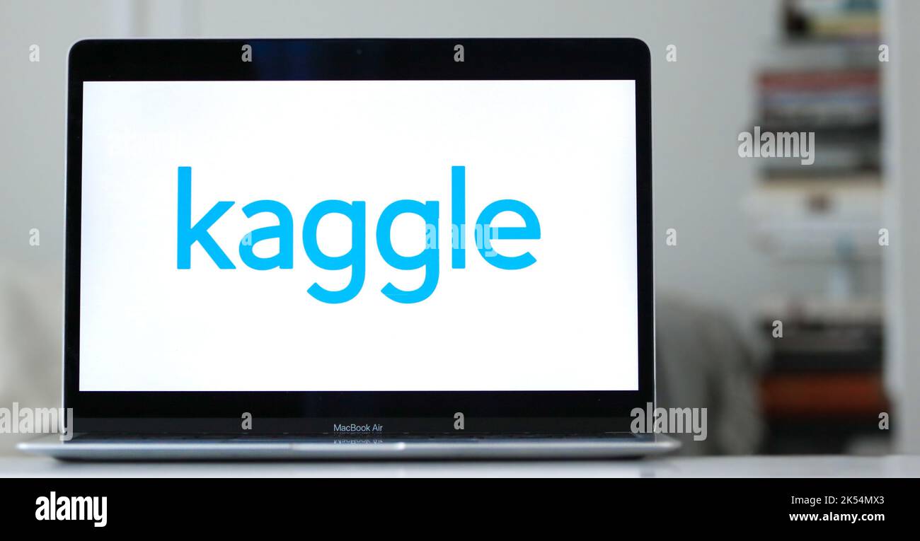 A logo design of Kaggle on a laptop screen in blurred background Stock ...
