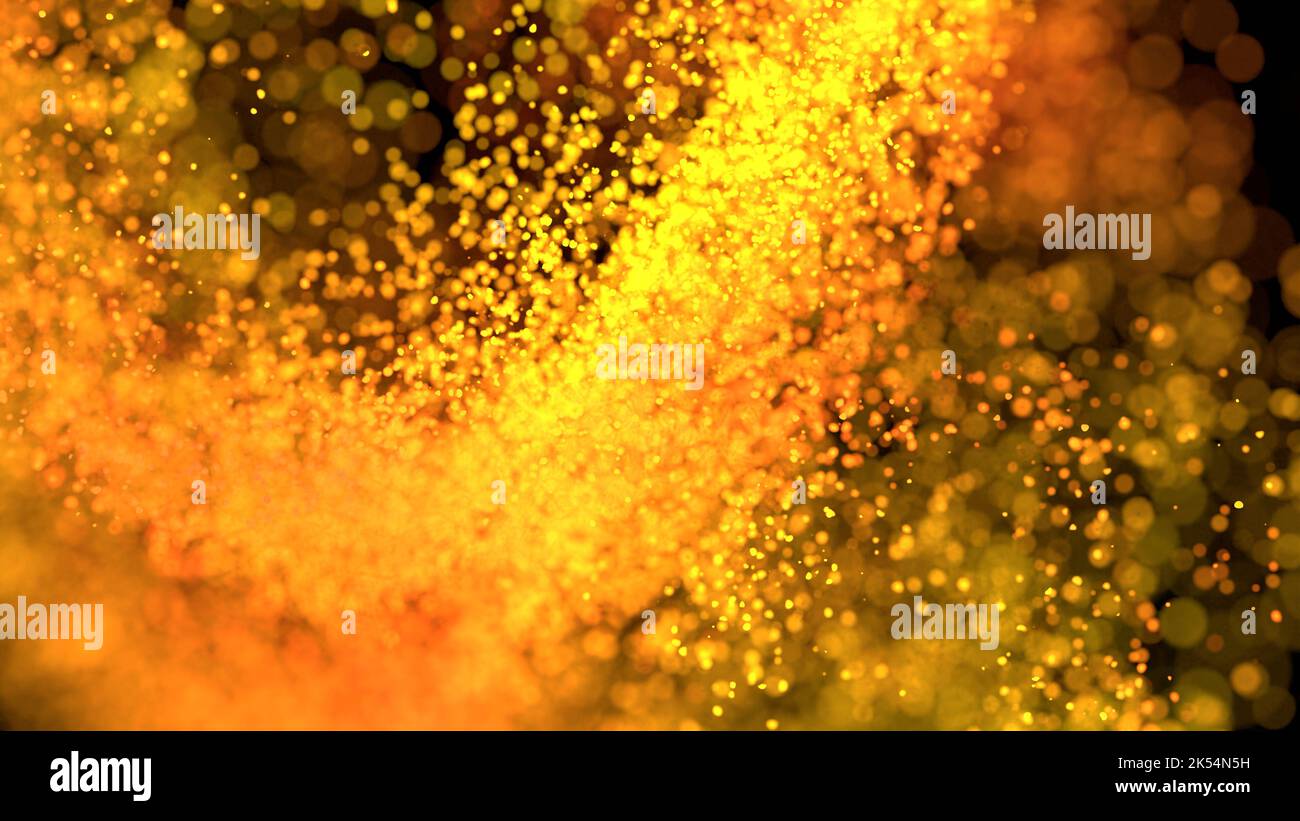 3D illustration of stream of bright particles resembling jet blast with ...