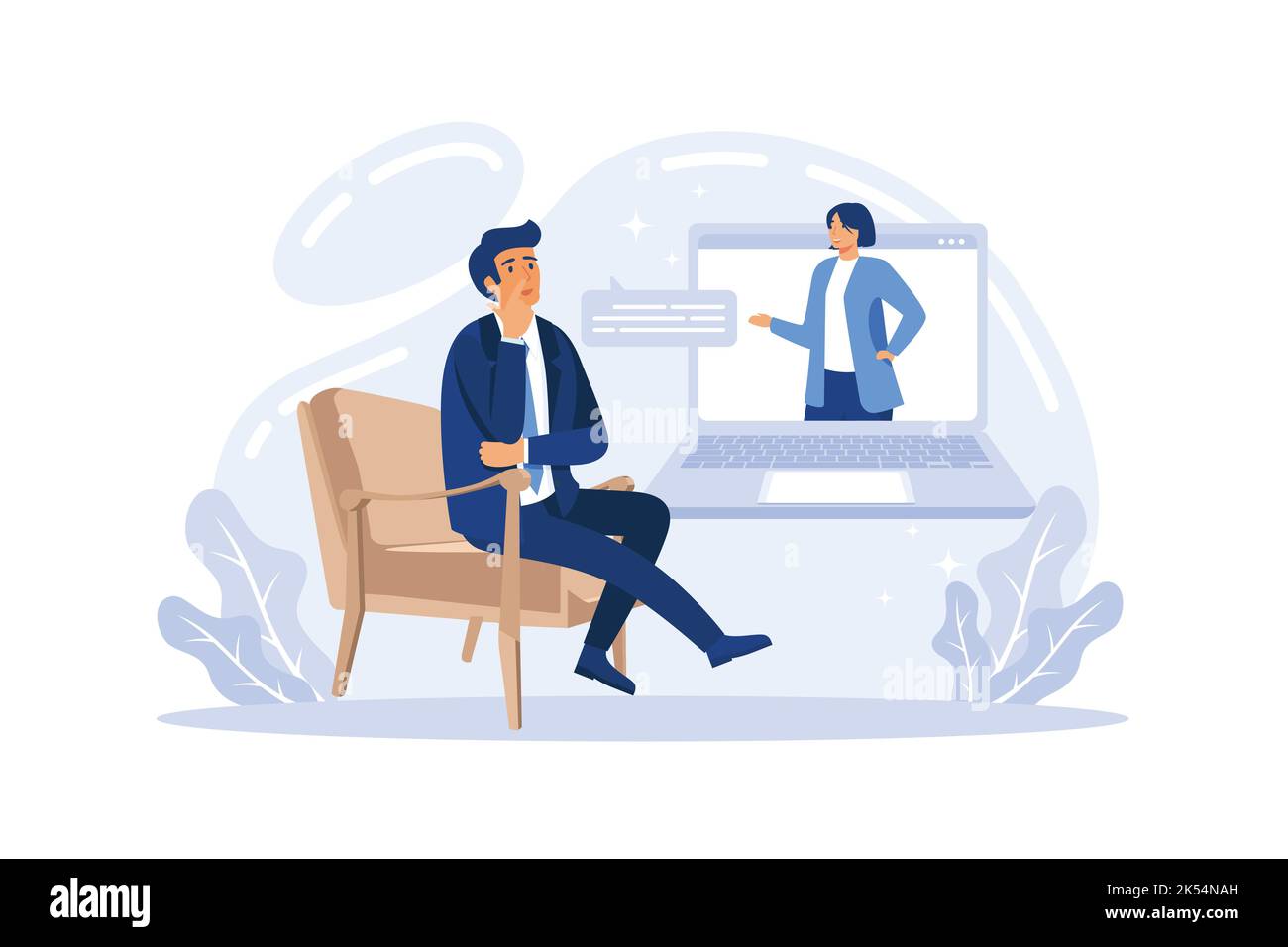 Online therapy with psychologist concept. Patient at psychological ...