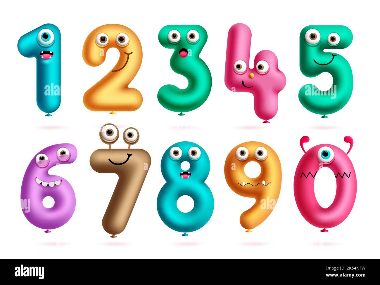 Birthday balloons vector set design. Balloon numbers cute cartoon ...
