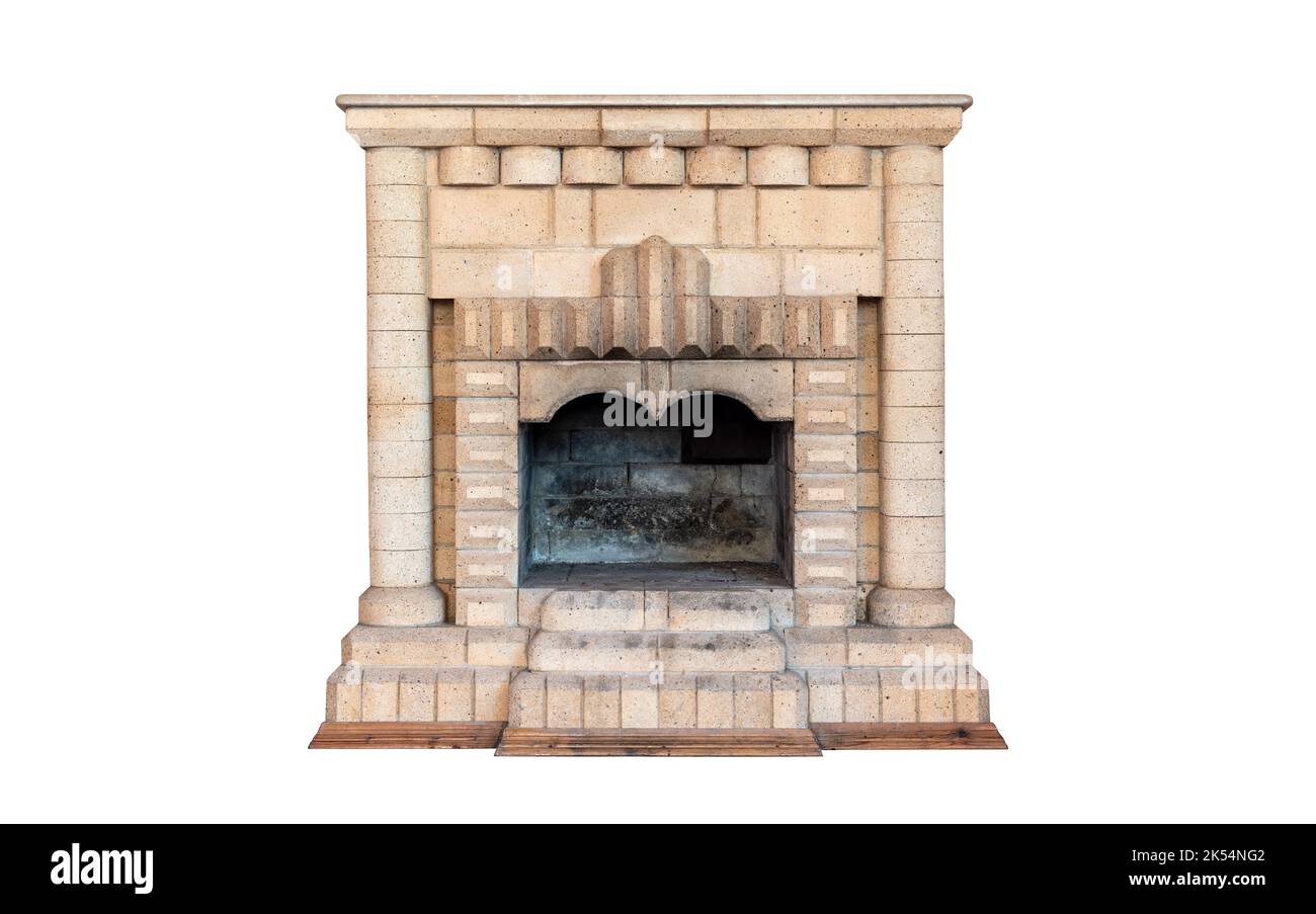 Stone fireplace isolated on white background Stock Photo - Alamy