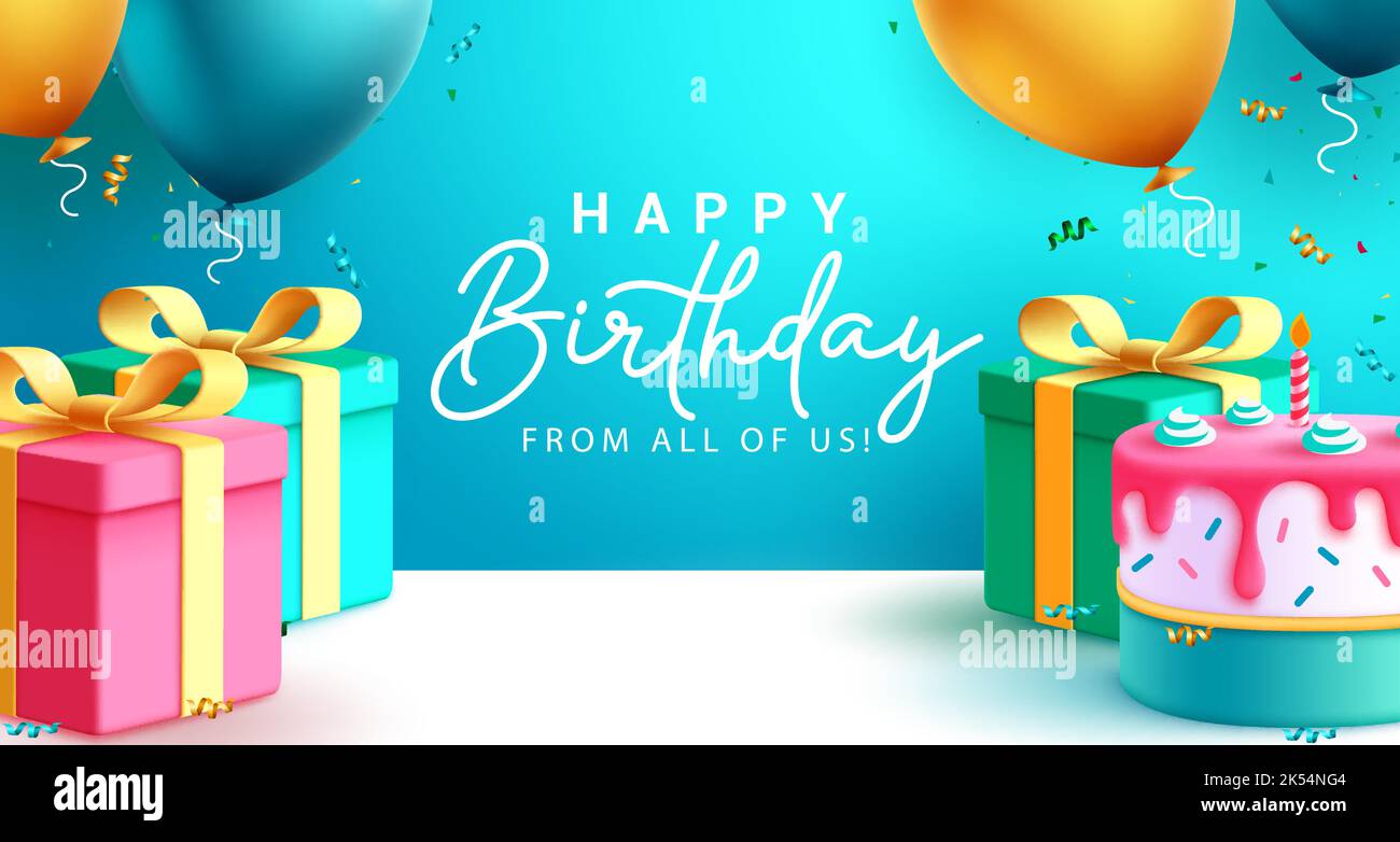 Happy birthday greeting text vector design. Birthday typography in blue ...