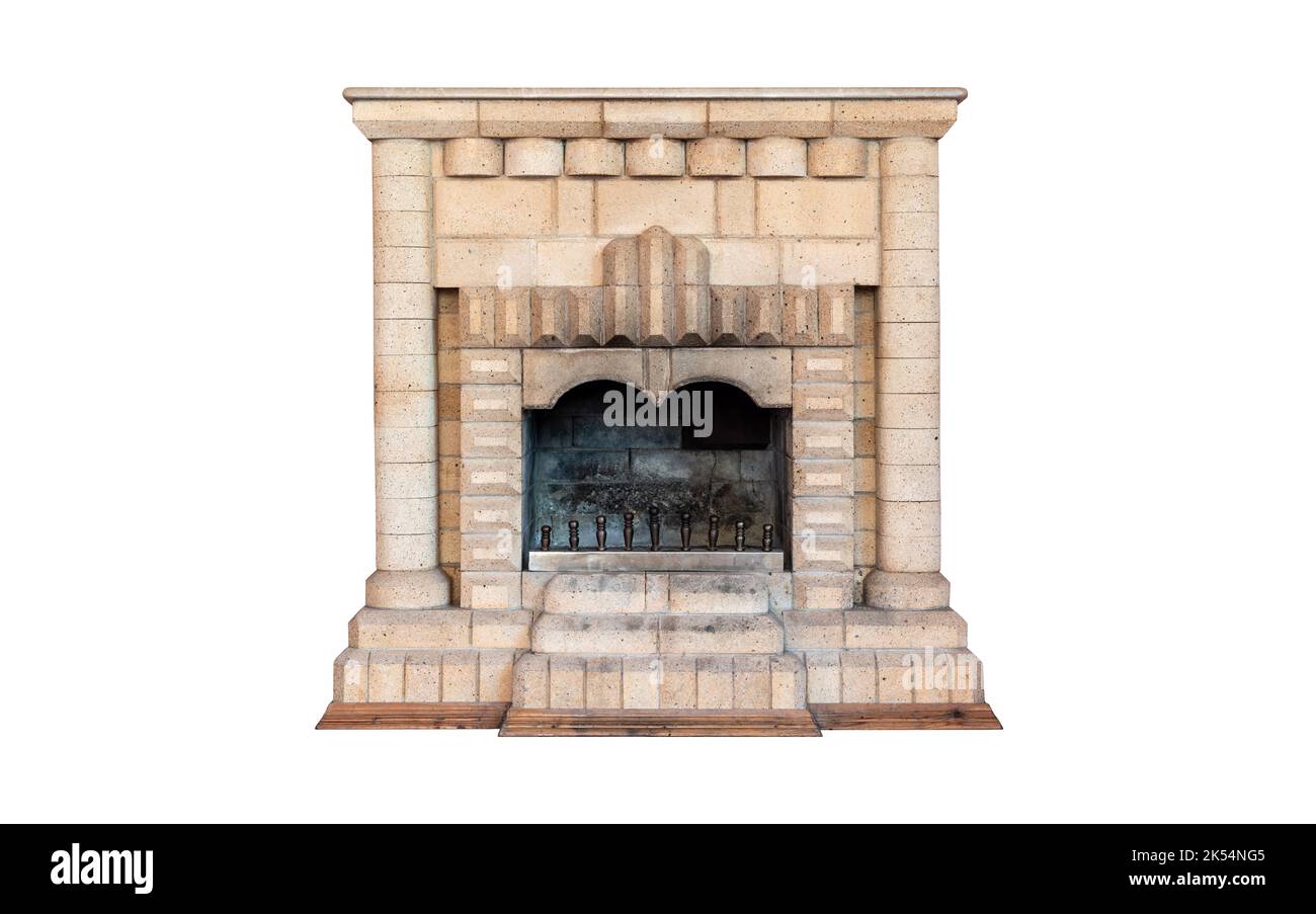 Stone fireplace isolated on white background Stock Photo - Alamy