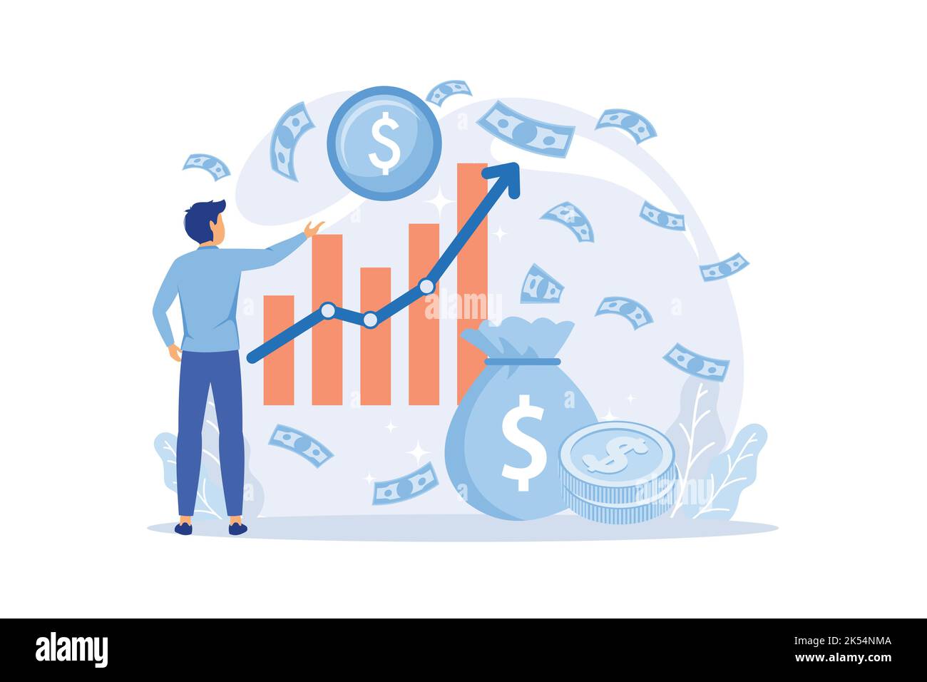 Profitable investment, funding flat vector illustration. Stock market ...
