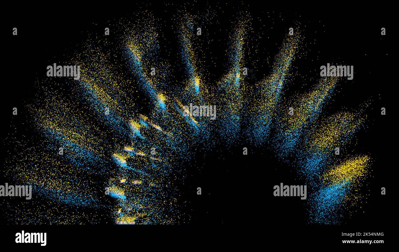 3D rendering of scattered colorful particles with interesting pattern ...