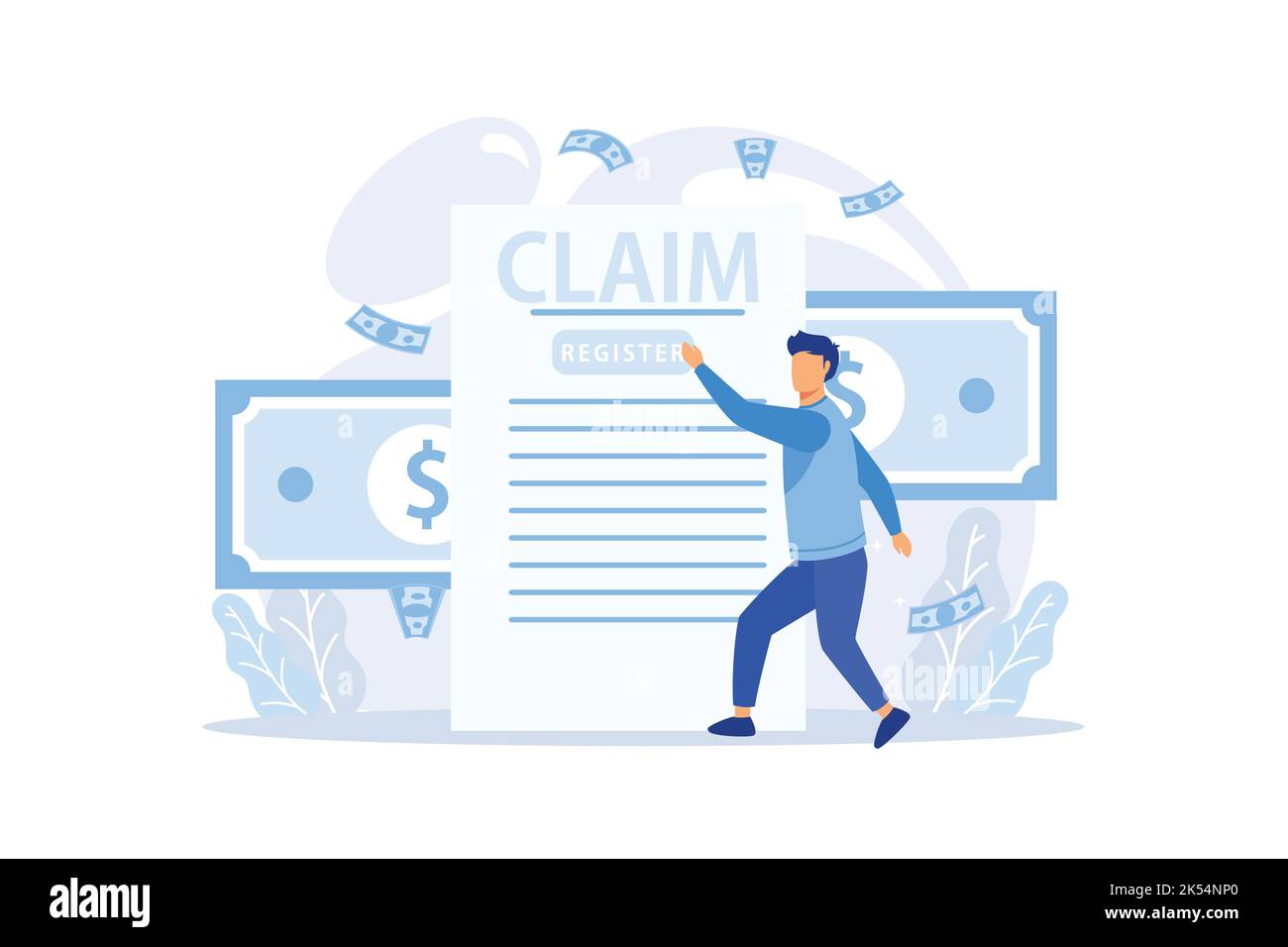 Registration of claim form document, providing personal information ...