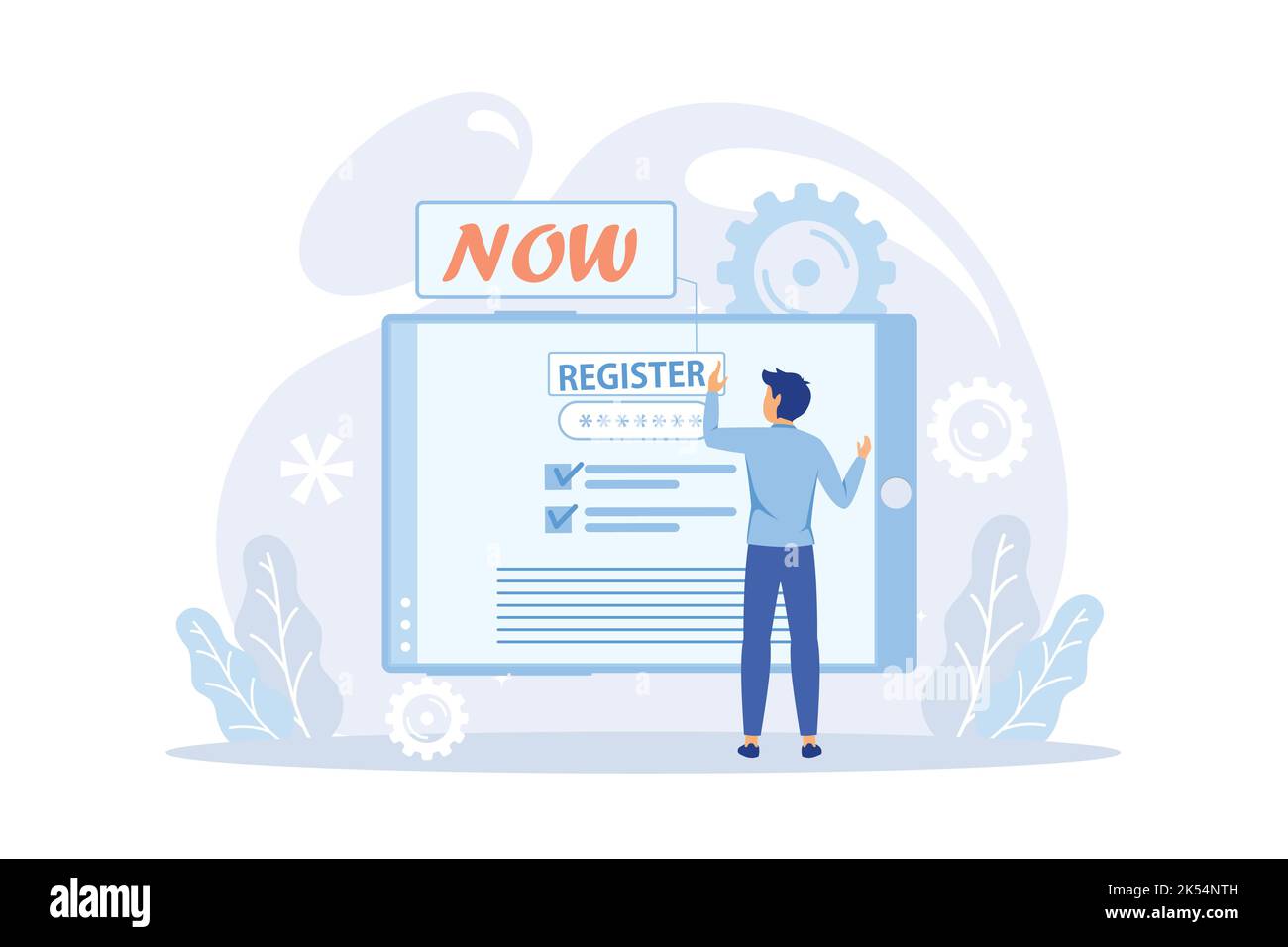 People register online. Registration or sign up user interface. Users use secure login and ...