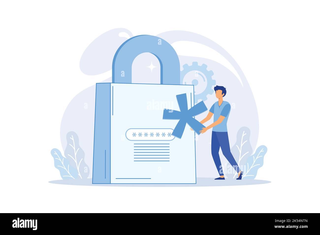 Man with key near computer and account login and password. Vector male ...