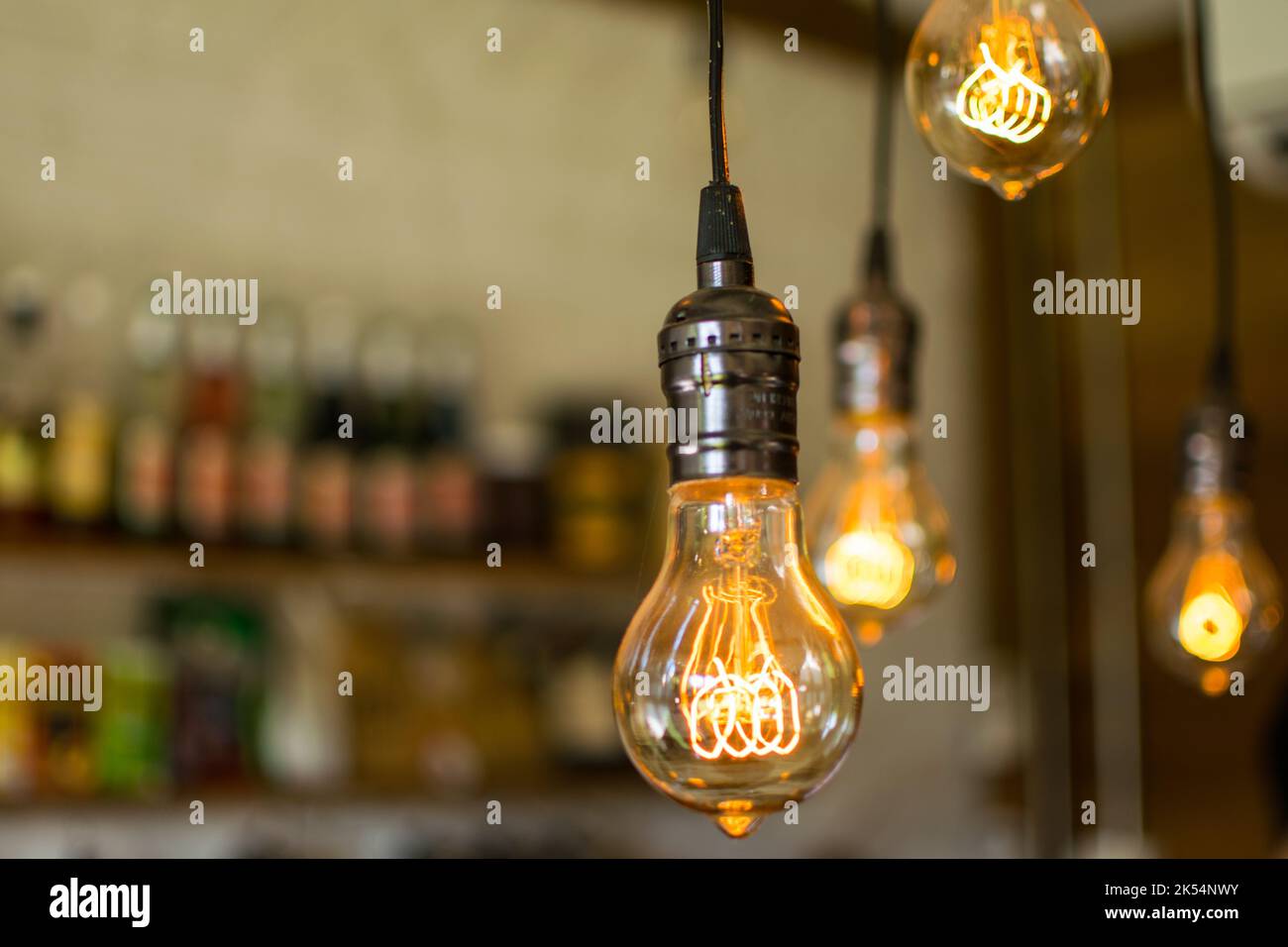 Orange lights used in the coffee shop. celebration Light bulb Stock ...
