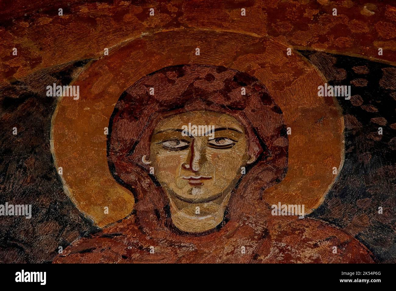 Head and shoulders detail of fresco, painted in the 1200s and known as ...