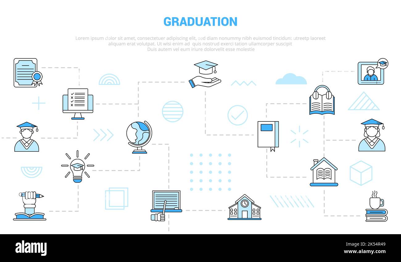 graduation concept with icon set template banner with modern blue color ...