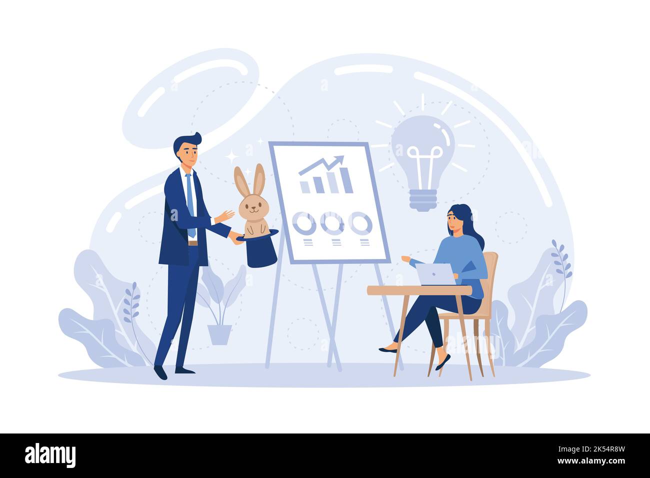 Marketing Trick and Business Magic. Businessman and Businesswoman ...