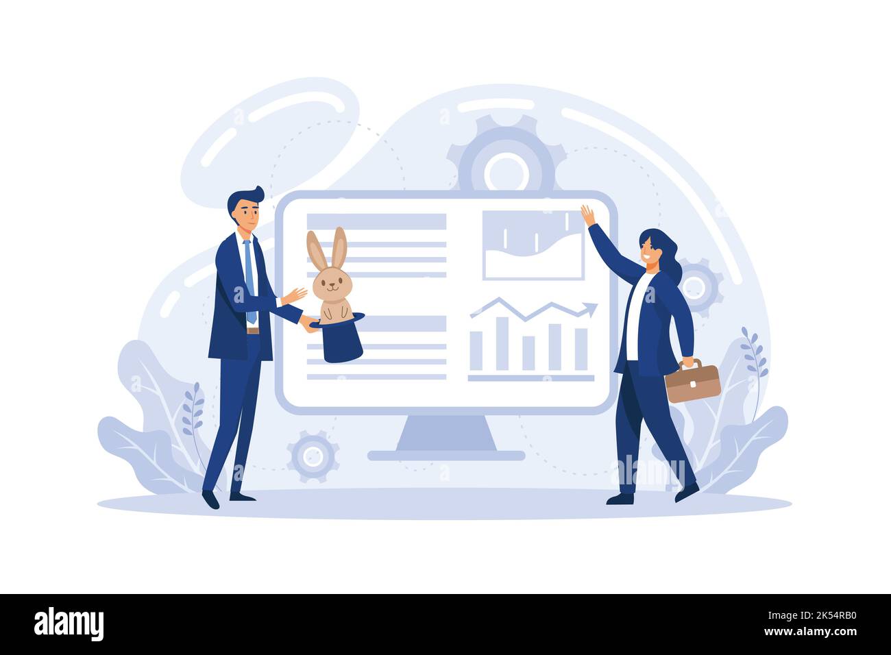 Marketing Trick and Business Magic. Businessman and Businesswoman ...