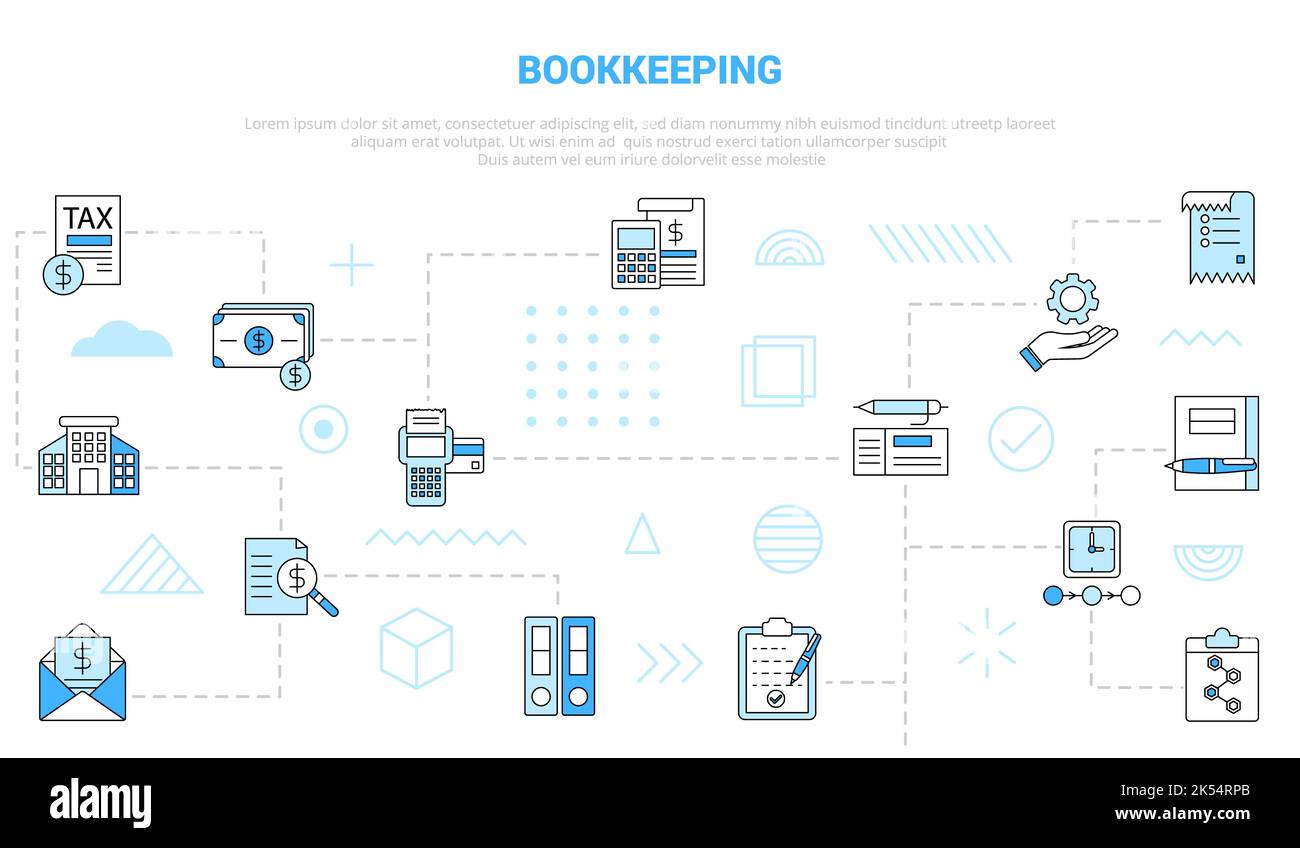 bookkeeping concept with icon set template banner with modern blue ...