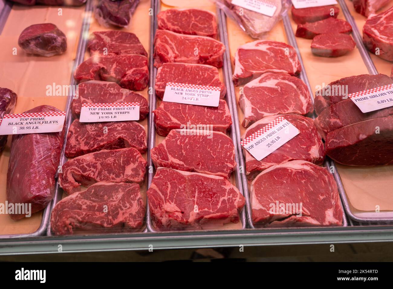 Red meat on display at store Stock Photo - Alamy