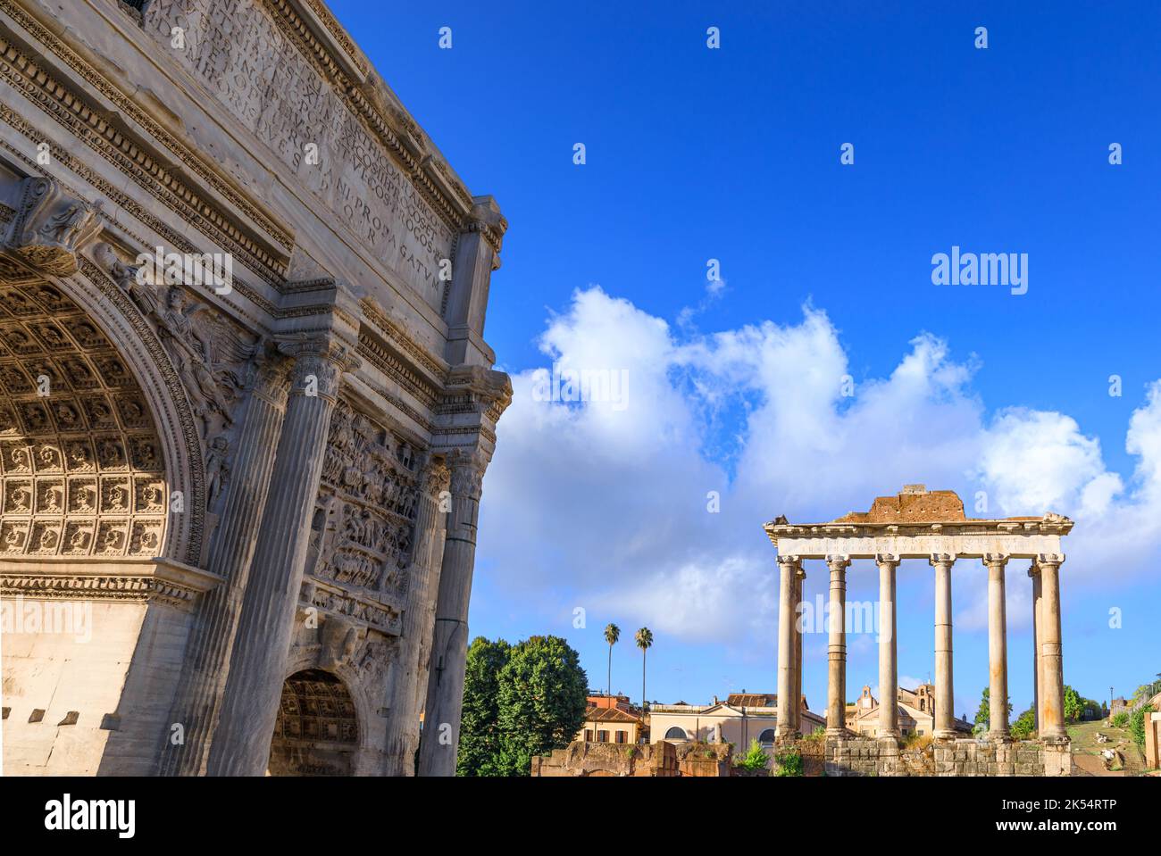 The Imperial Fora in Rome, Italy. View of the triumphal arch of ...