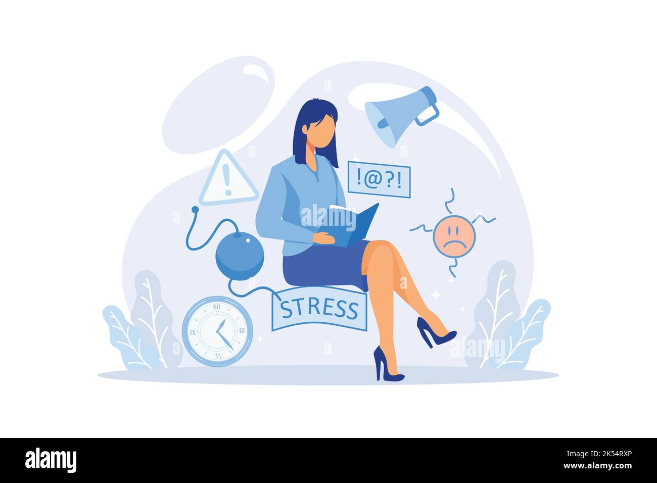 Vector illustration for stress at work, workaholic, busy office ...