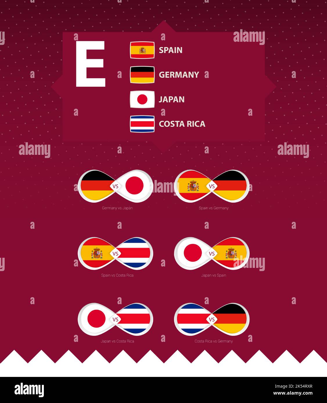 Group E of football tournament, flags and match icon set. Vector ...