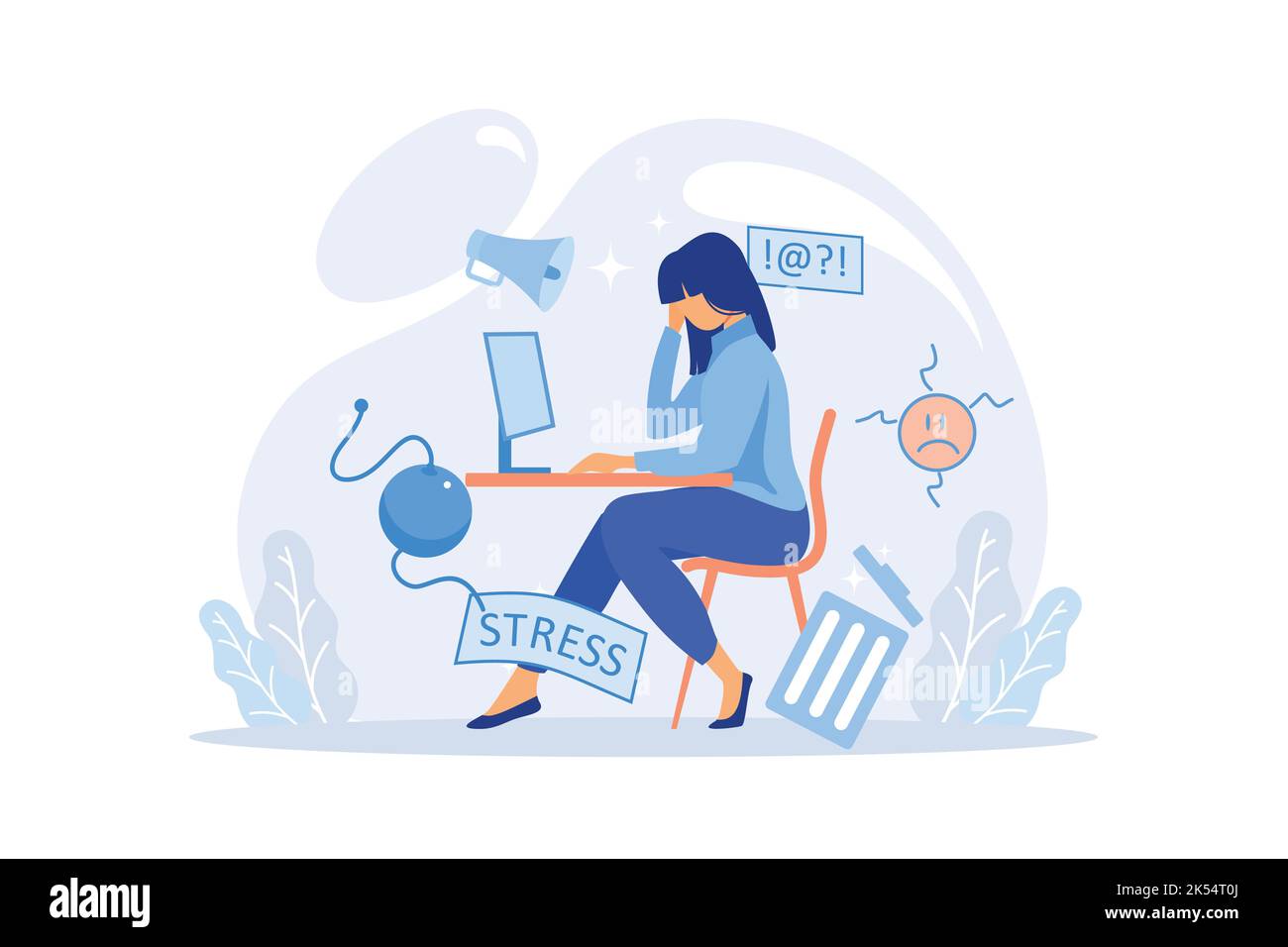 Vector illustration for stress at work, workaholic, busy office ...