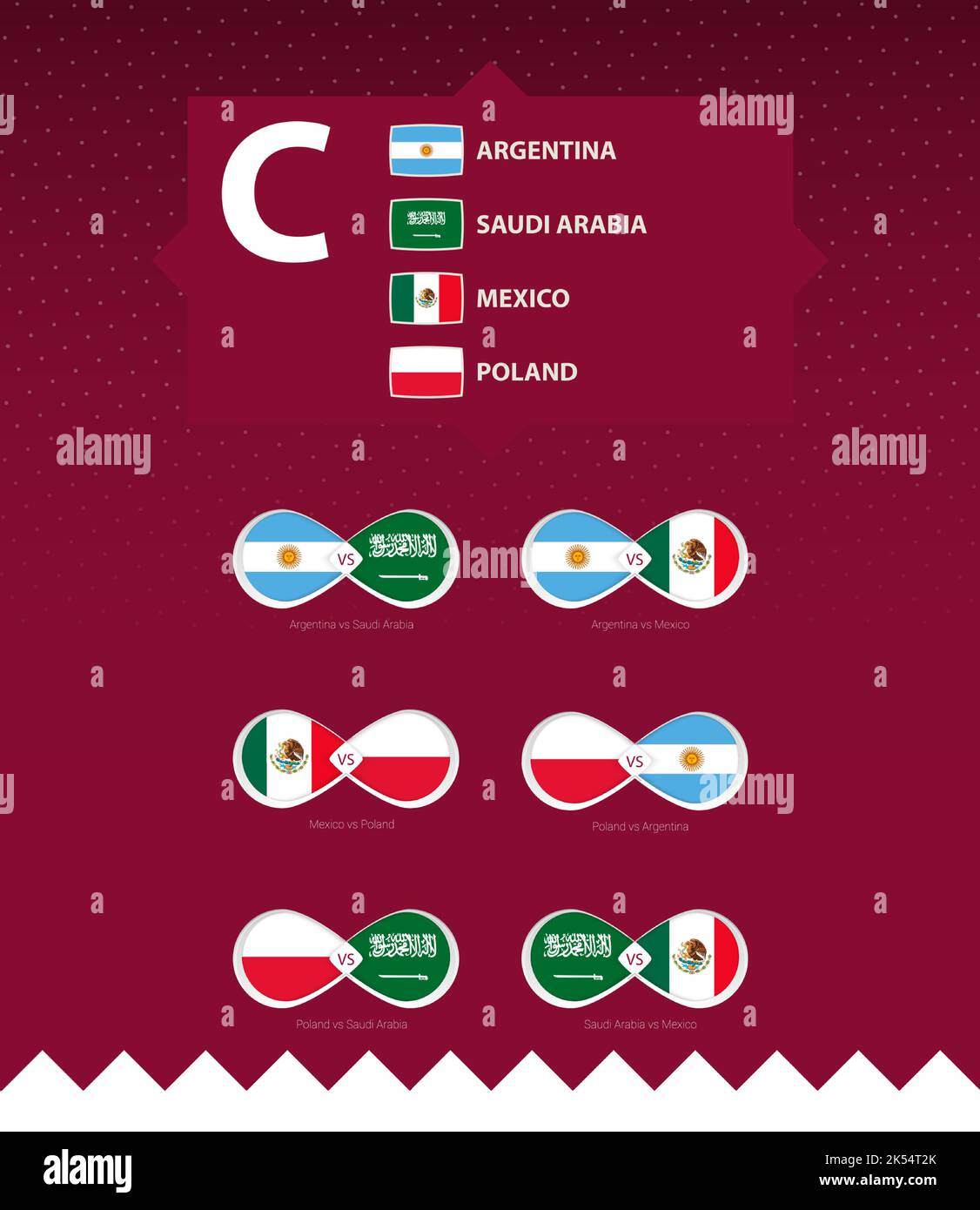 Group C of football tournament, flags and match icon set. Vector ...