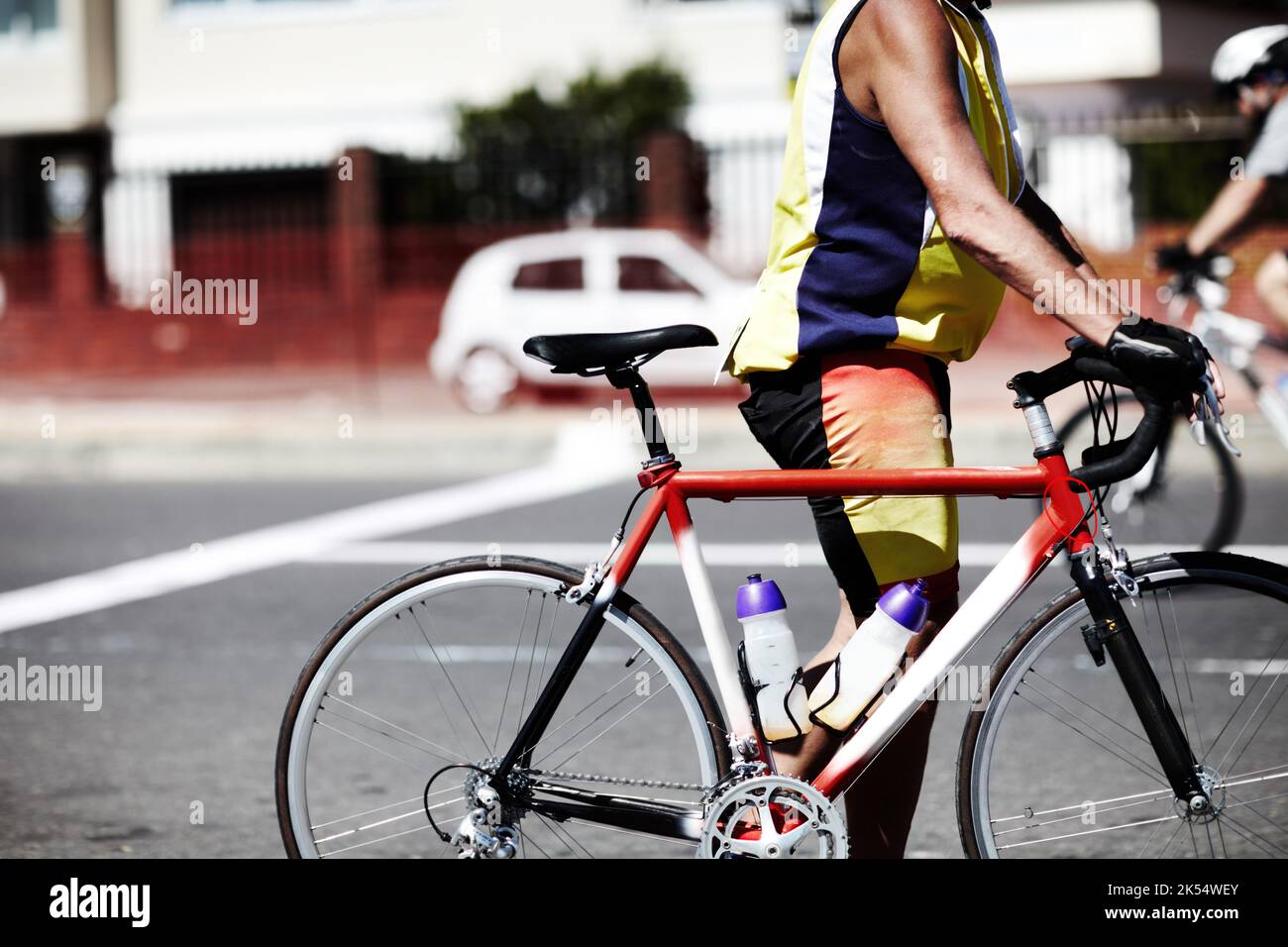 Waiting at the finish line. A young man waiting at the finishing line ...