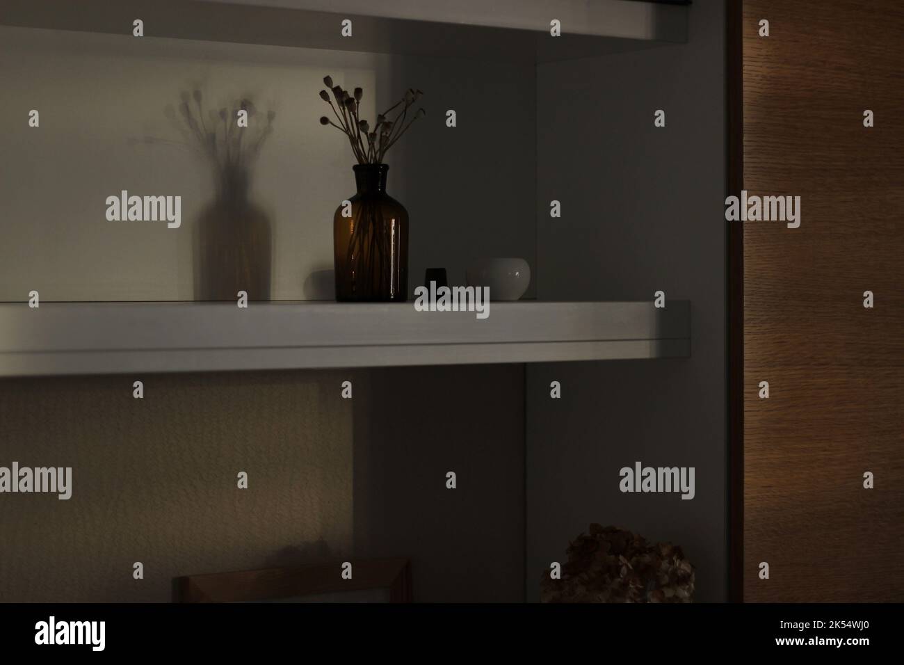 Living Room Interior Design. Shelf with Decor Objects, Vase with Dry ...